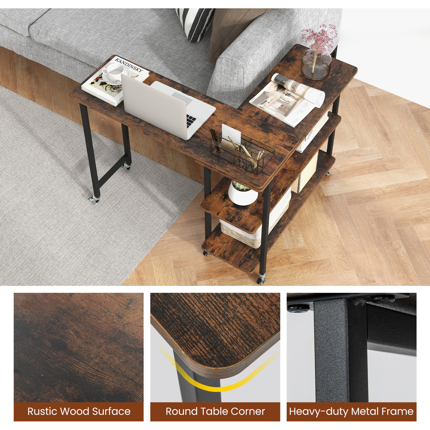 Corner Computer Desk Rotating Sofa Side Table Writing Desk