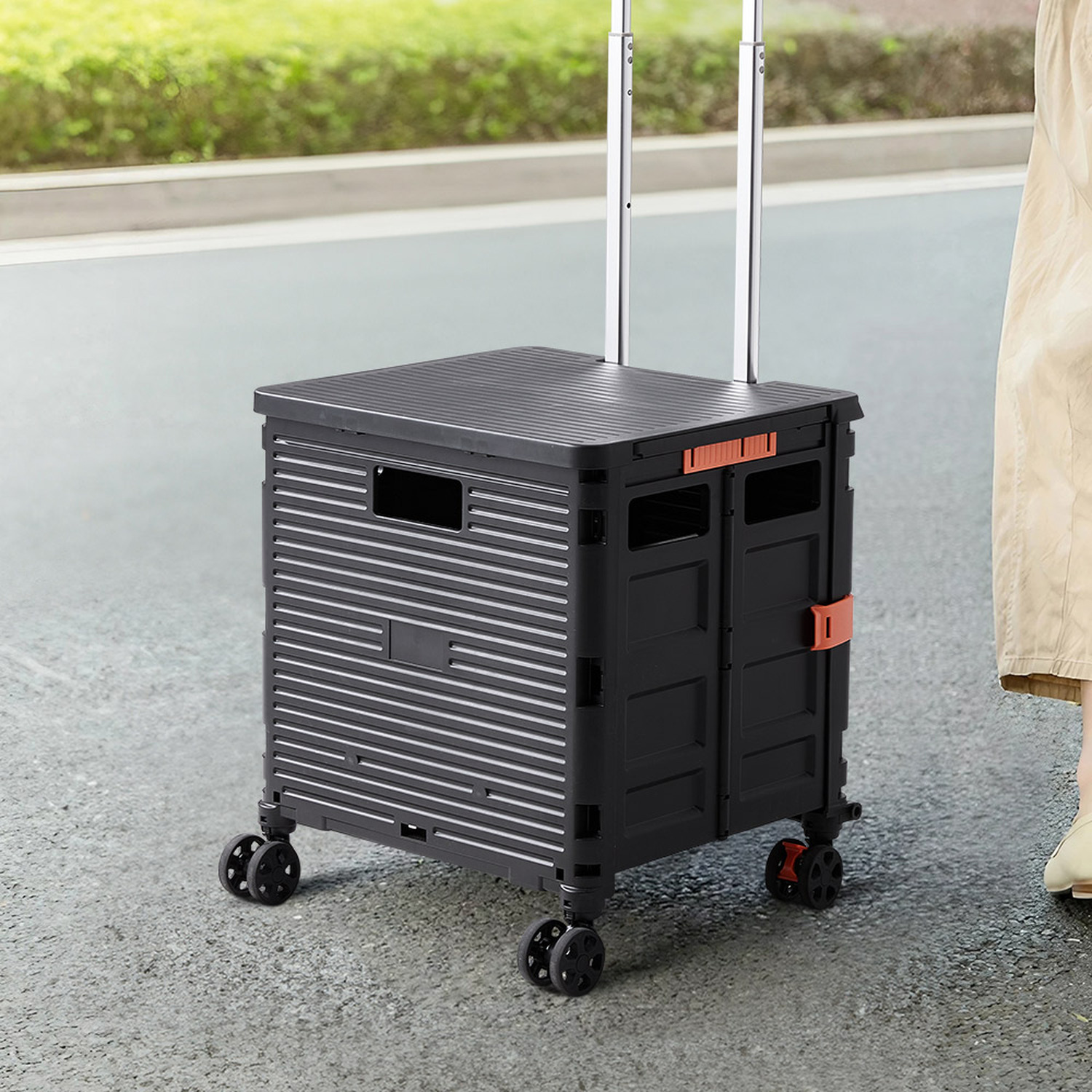 Foldable Storage Crate Trolley with Magnetic Lid
