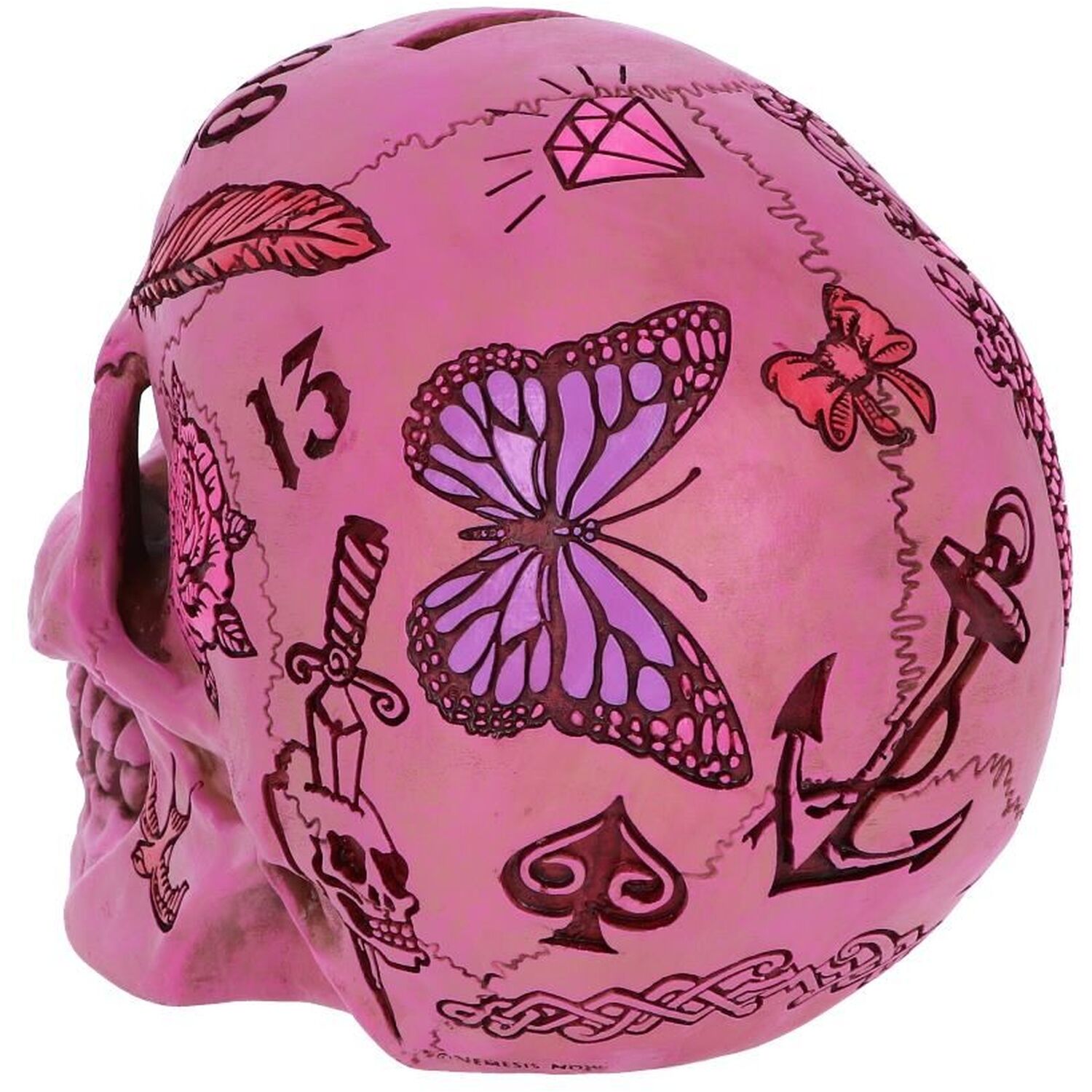 Pink Traditional Tribal Tattoo Fund Skull Money Box