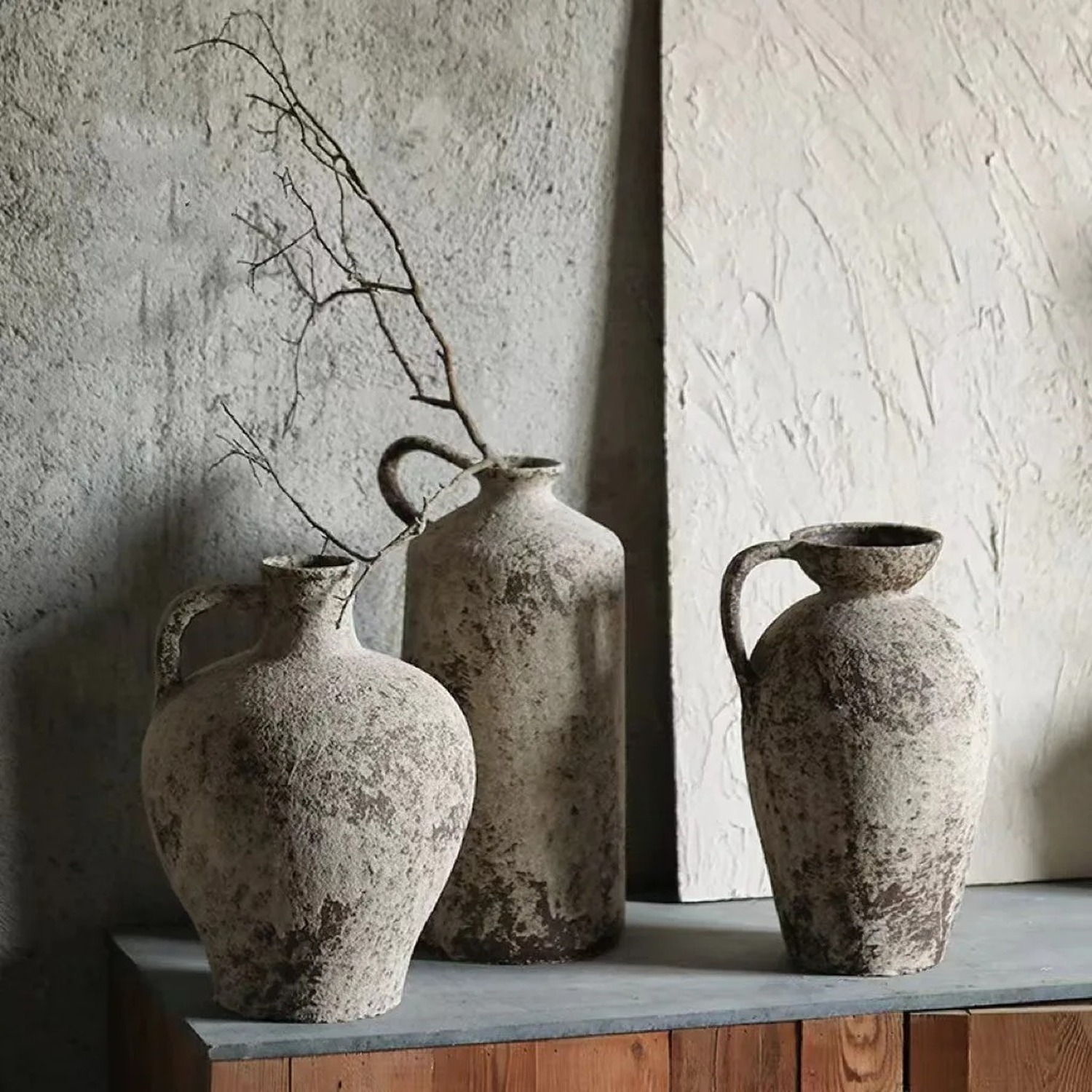 Rustic Grey Ceramic Vase Stone Effect Textured Flower Holder