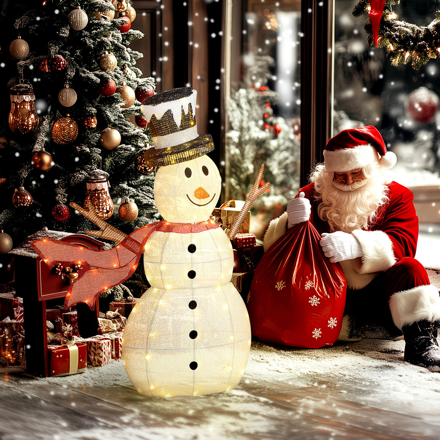 Outsunny Lighted Christmas Snowman Decoration for Indoor Outdoor
