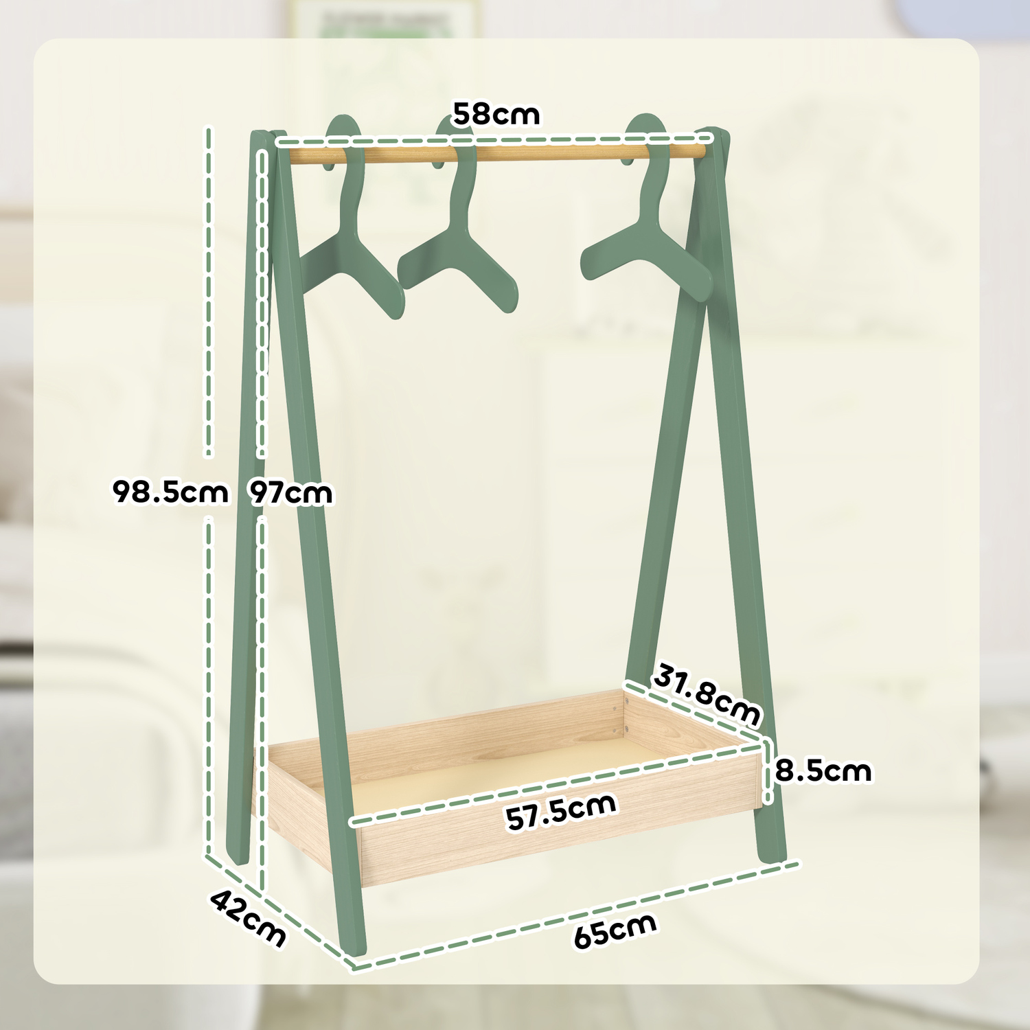 AIYAPLAY Kids Clothes Rail with Hangers Base Shelf for Girls Boys