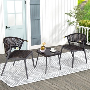 3 Piece Patio Wicker 2 Chairs and Table Set