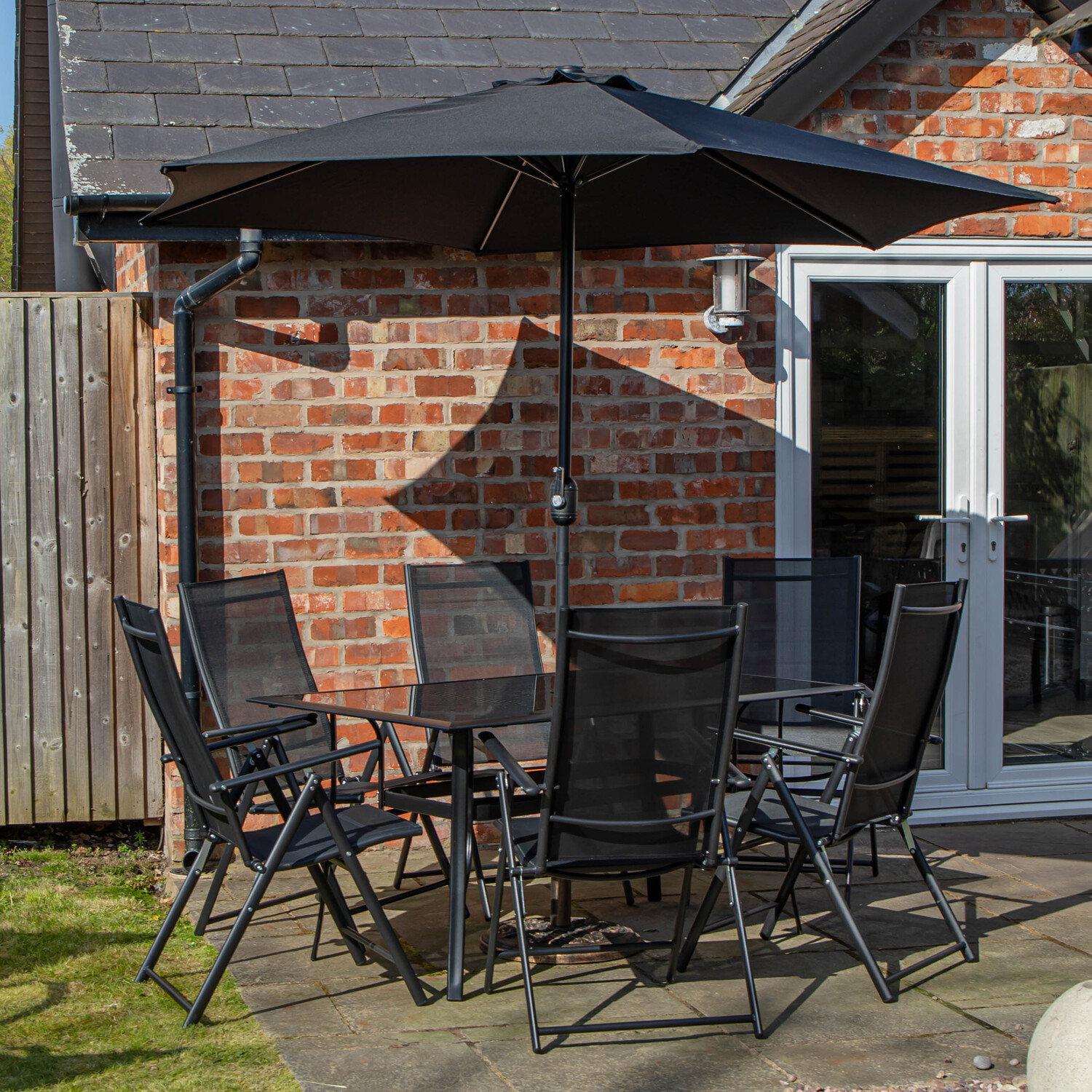 Rectangular Glass Top Patio Dining Table Set