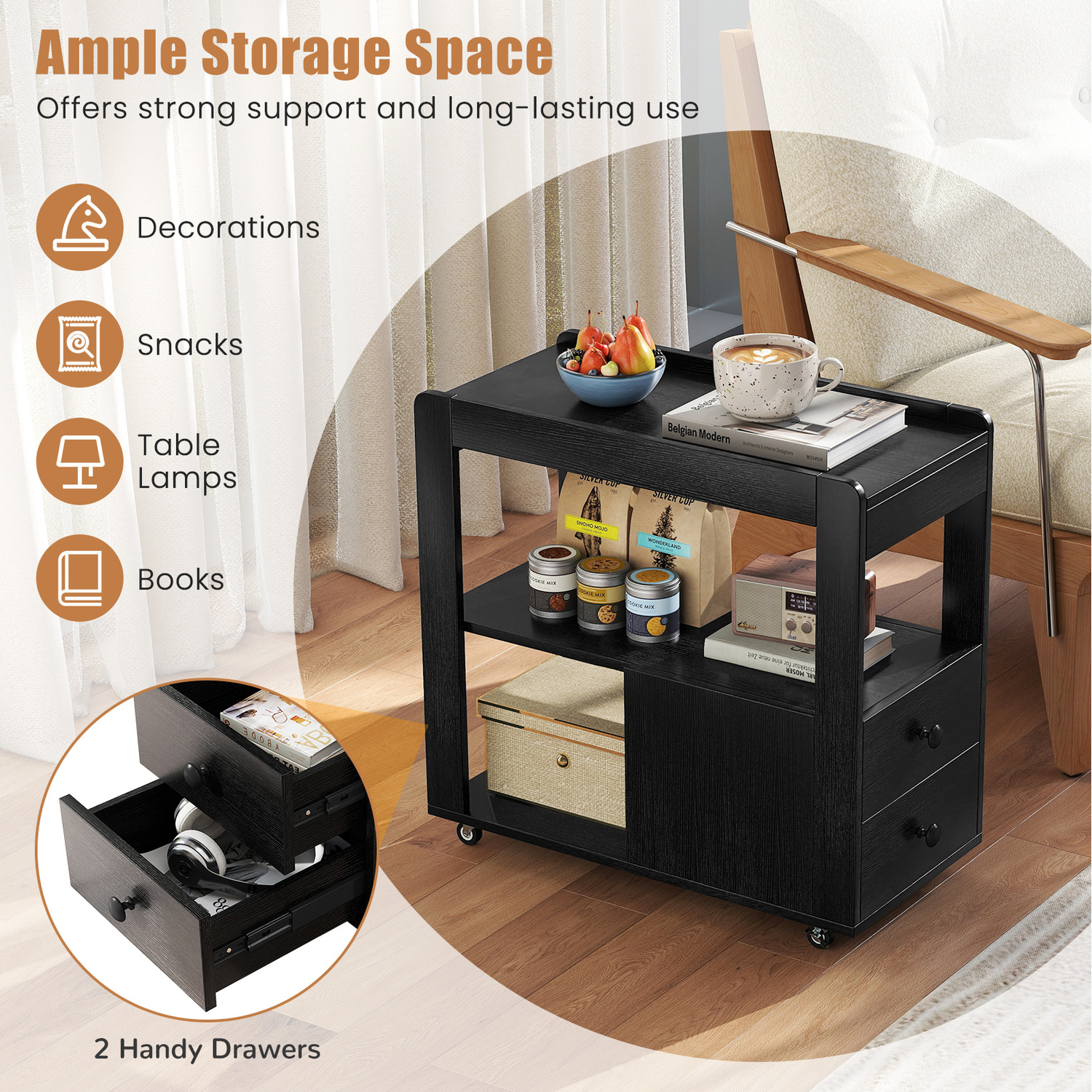 Rolling Sofa Side Table