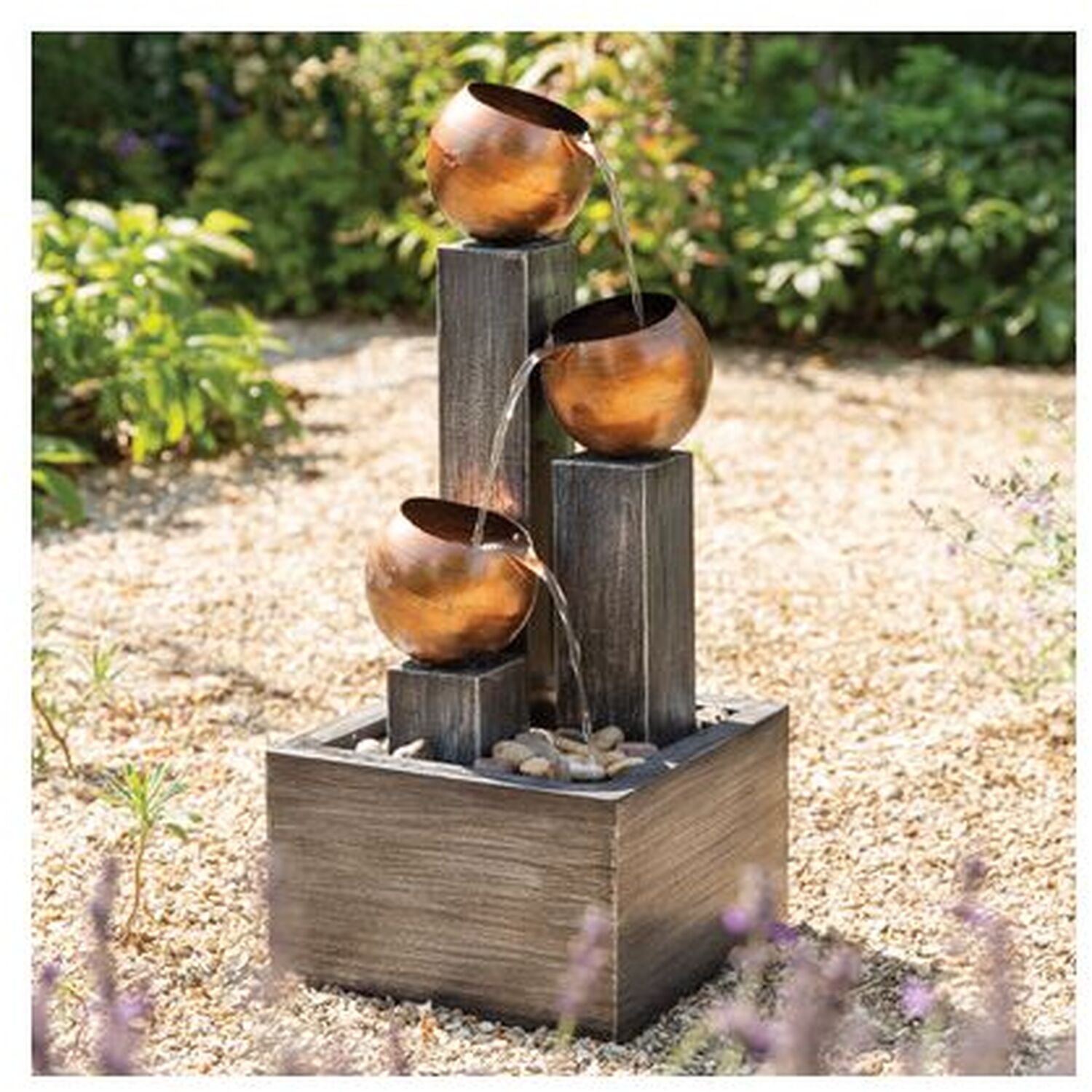 Three Copper Bowls Modern Metal Water Feature