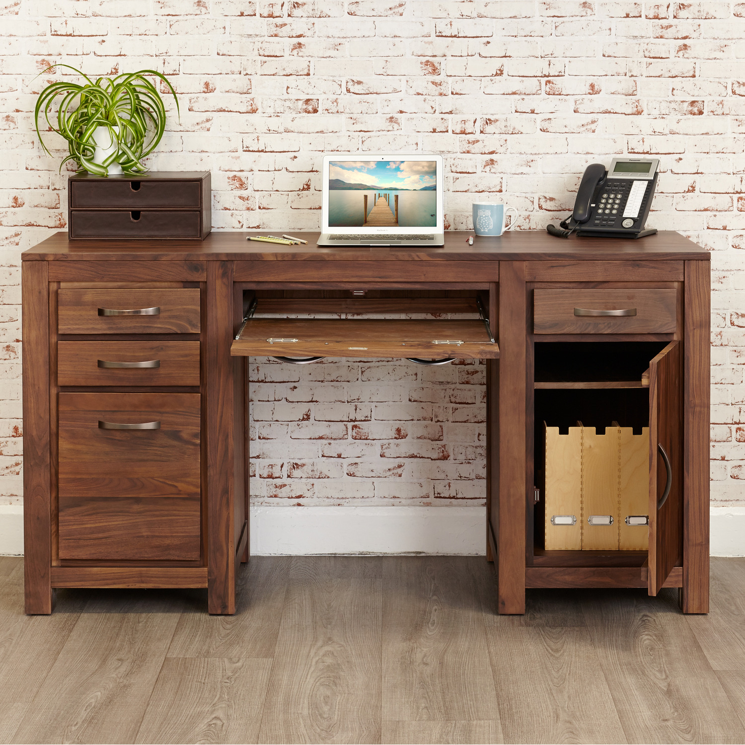 Mayan Walnut Twin Pedestal Computer Desk