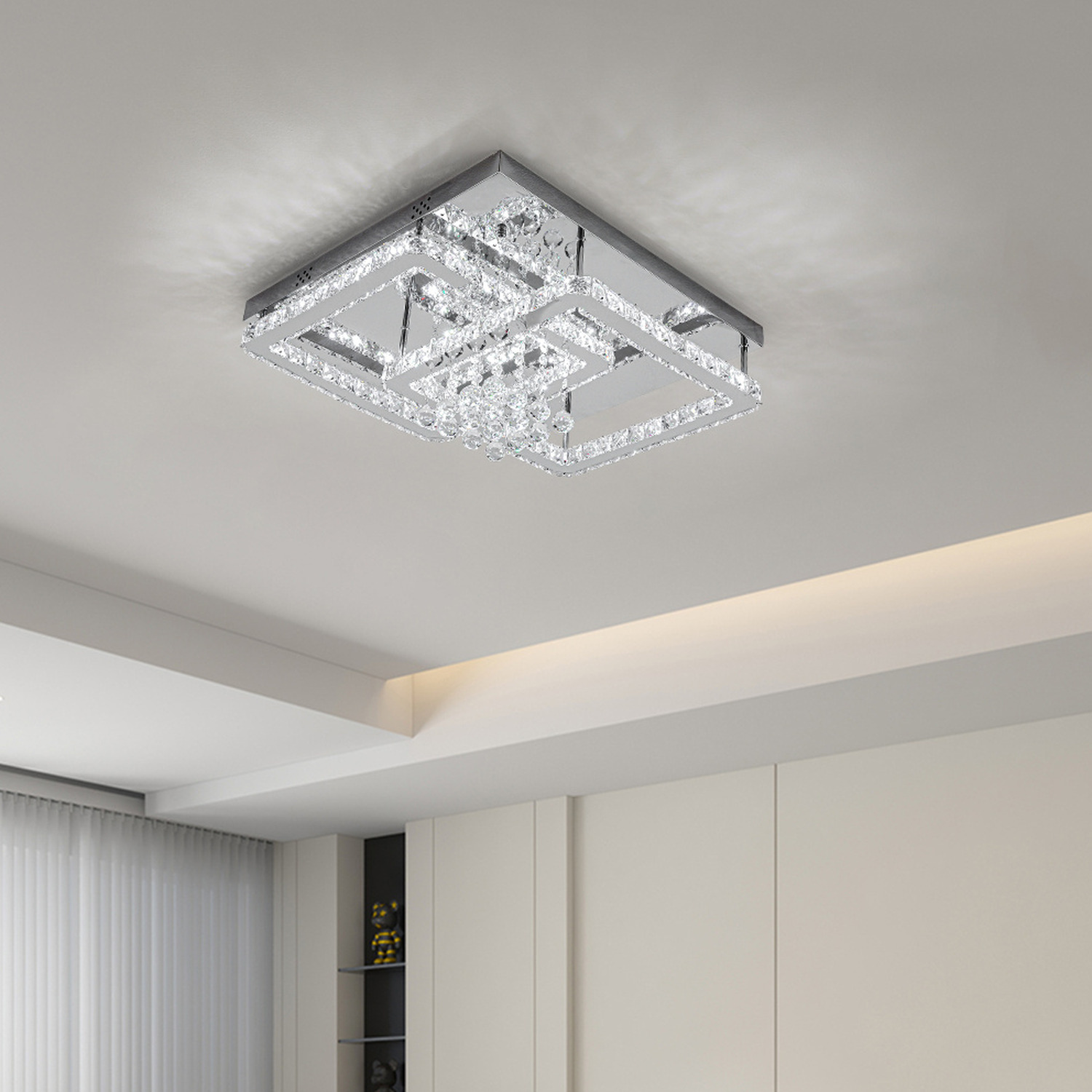 2-Tier Square Crystal Ceiling Light with Pendants