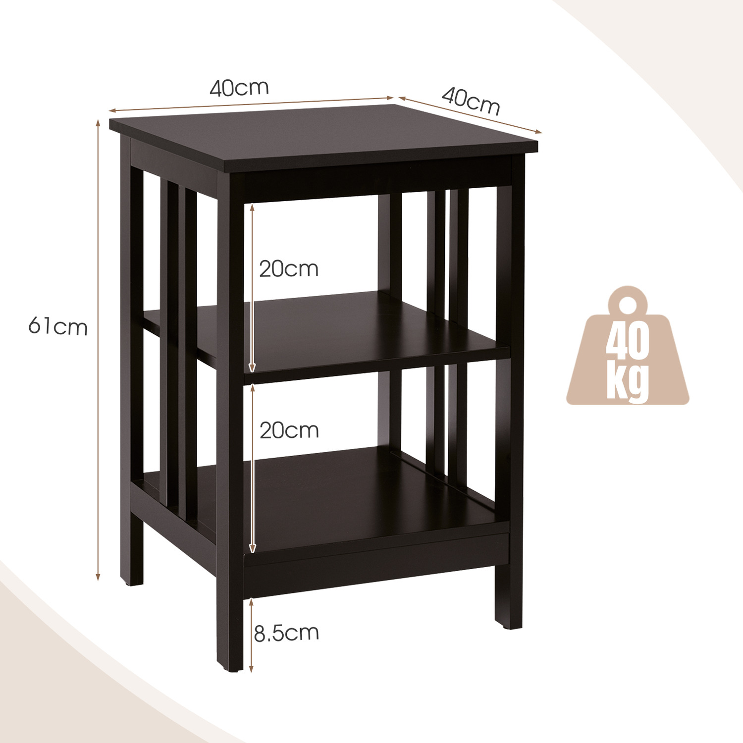 3-Tier Nightstand Side Table Sofa Bed Side Table