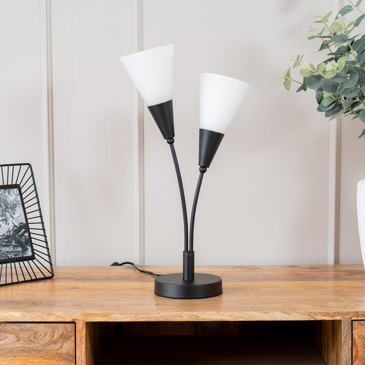 Kristina Frosted White Shade 2 Way Metal Uplighter Table Lamp with LED ...