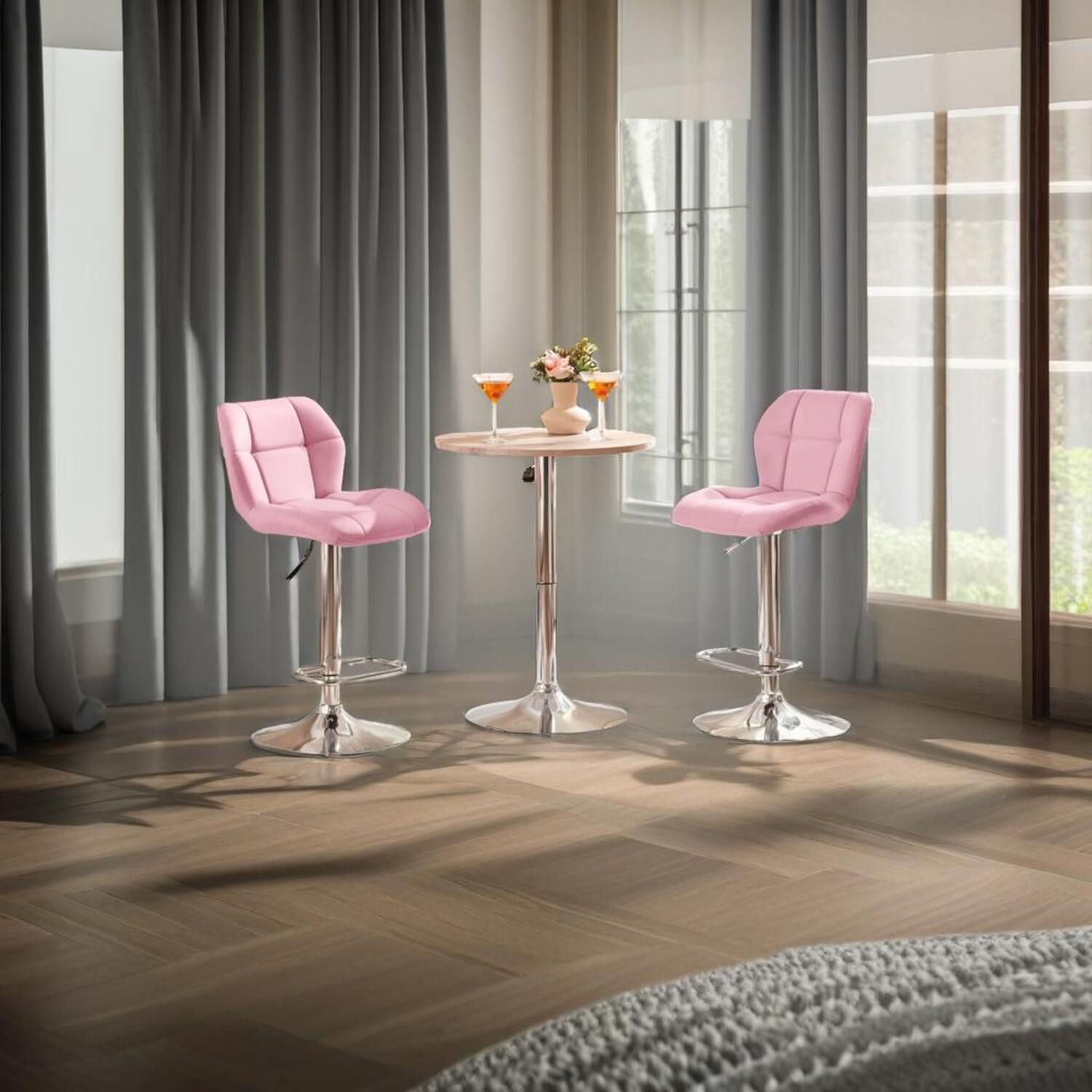 Set of 2 Pink PU Leather Bar Stools