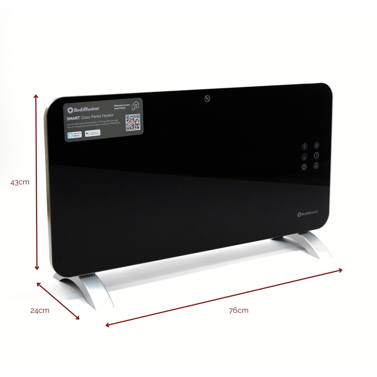 Smart Glass Panel Heater 1500W Black