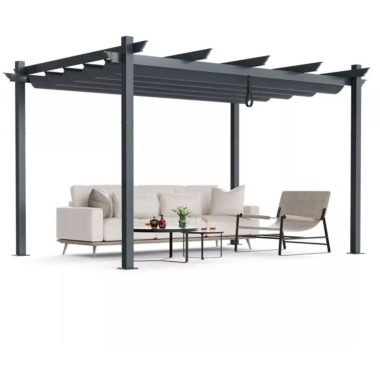 395 x 290cm Outdoor Aluminium Pergola Aluminum with Retractable Canopy