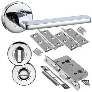 Leon Door Handle On Rose Bathroom Lock Set