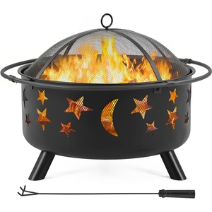 Yaheetech Iron Round Fire Pit with Mesh Cover
