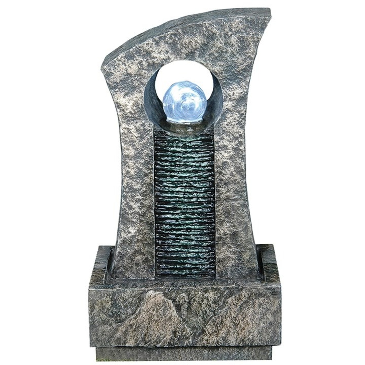 Spinning Crystal Ball Water Feature Brown Grey Slate with Light