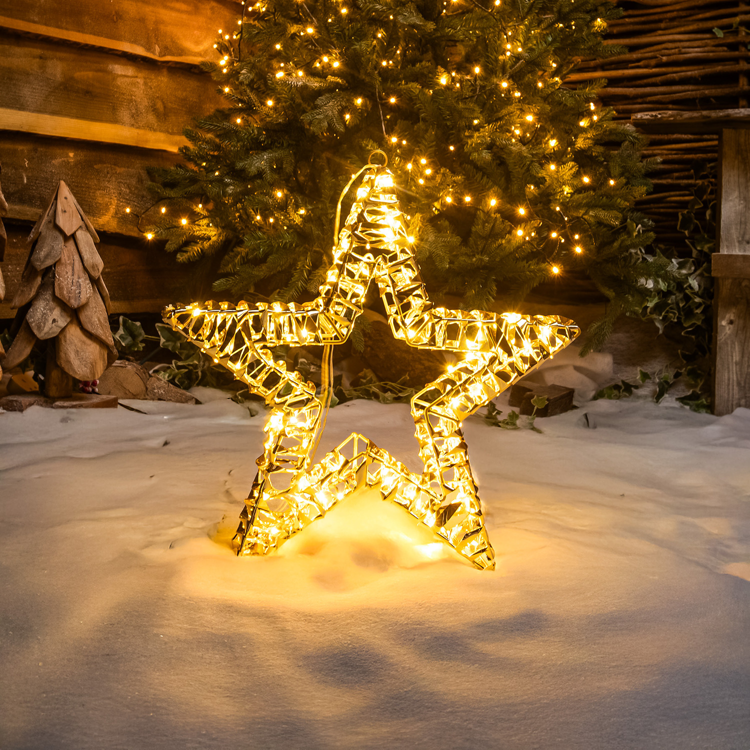 Gold Laser Light-Up Star With Warm White LEDs