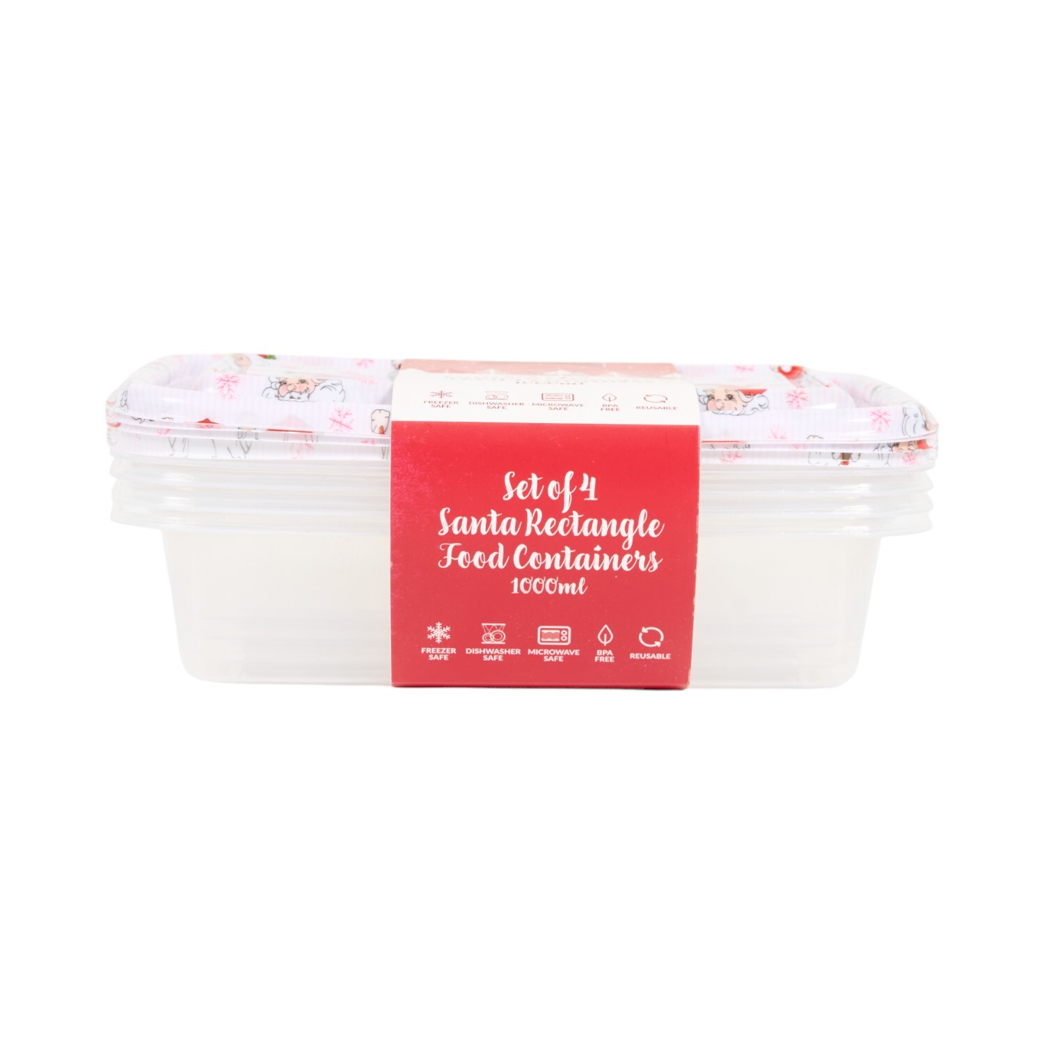 Pack of 4 Santa Rectangle Food Containers