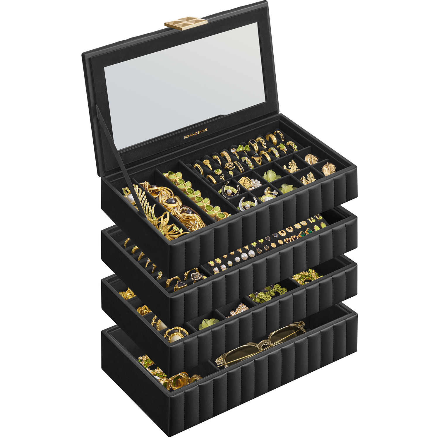 SONGMICS 4-Tier Stackable Jewellery Box with Mirror