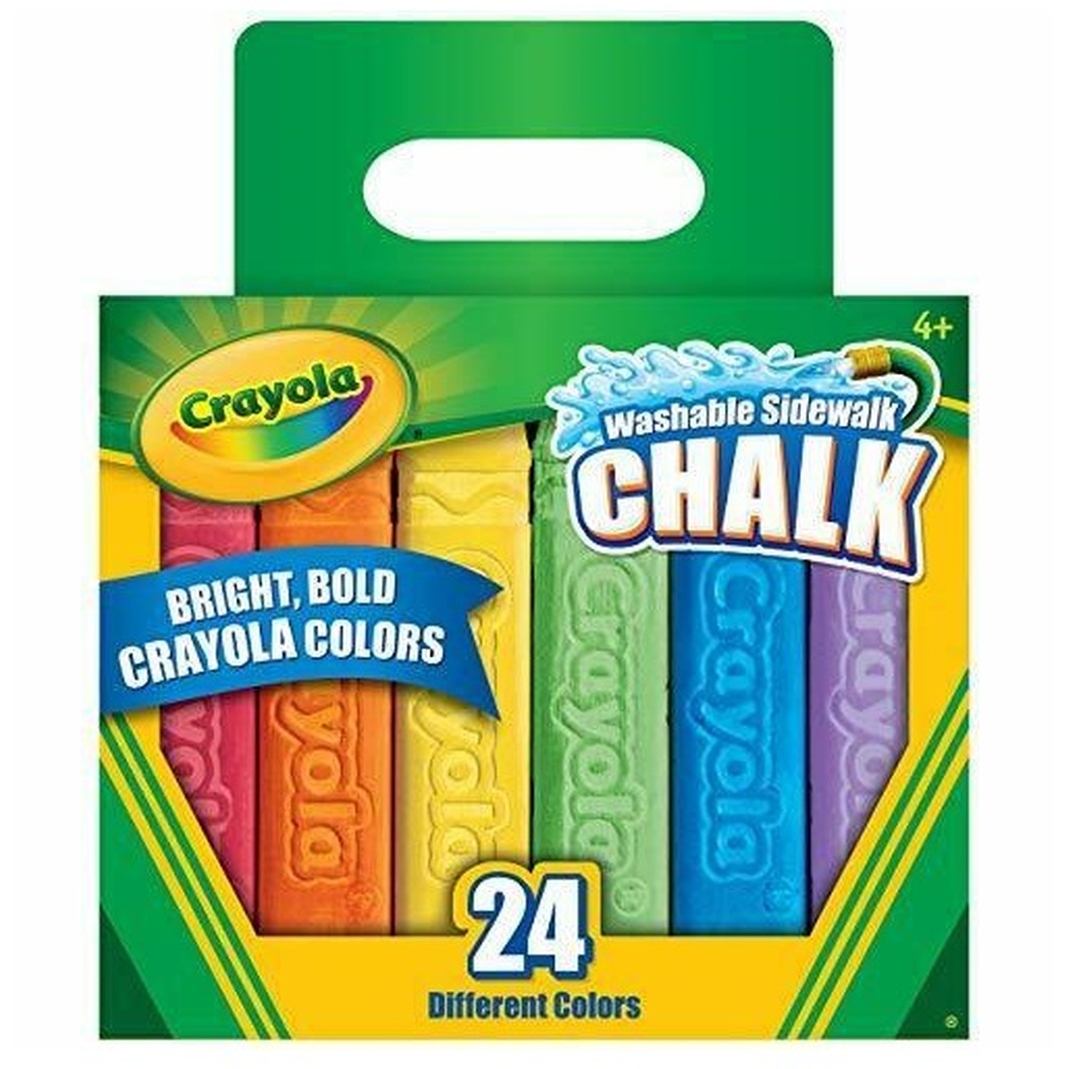 Childrens Crayola Box of 24 Sidewalk Washable Anti-Roll Bright Coloured ...