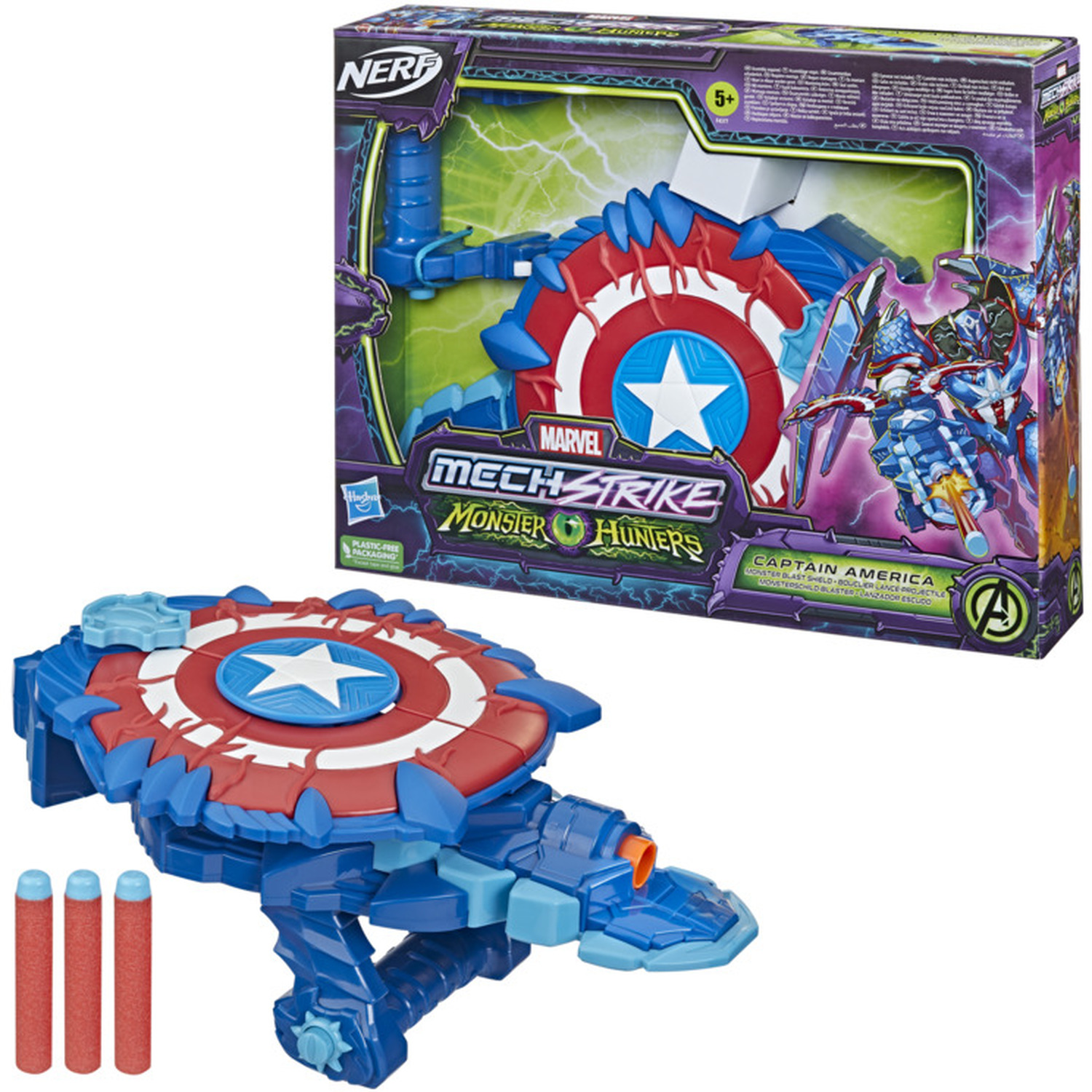 Nerf Mech Strike Monster Hunters Captain American Monster Blast Shield
