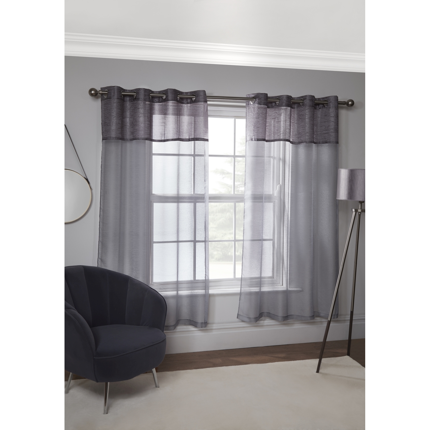 Crushed Velvet Eyelet Voile Curtains