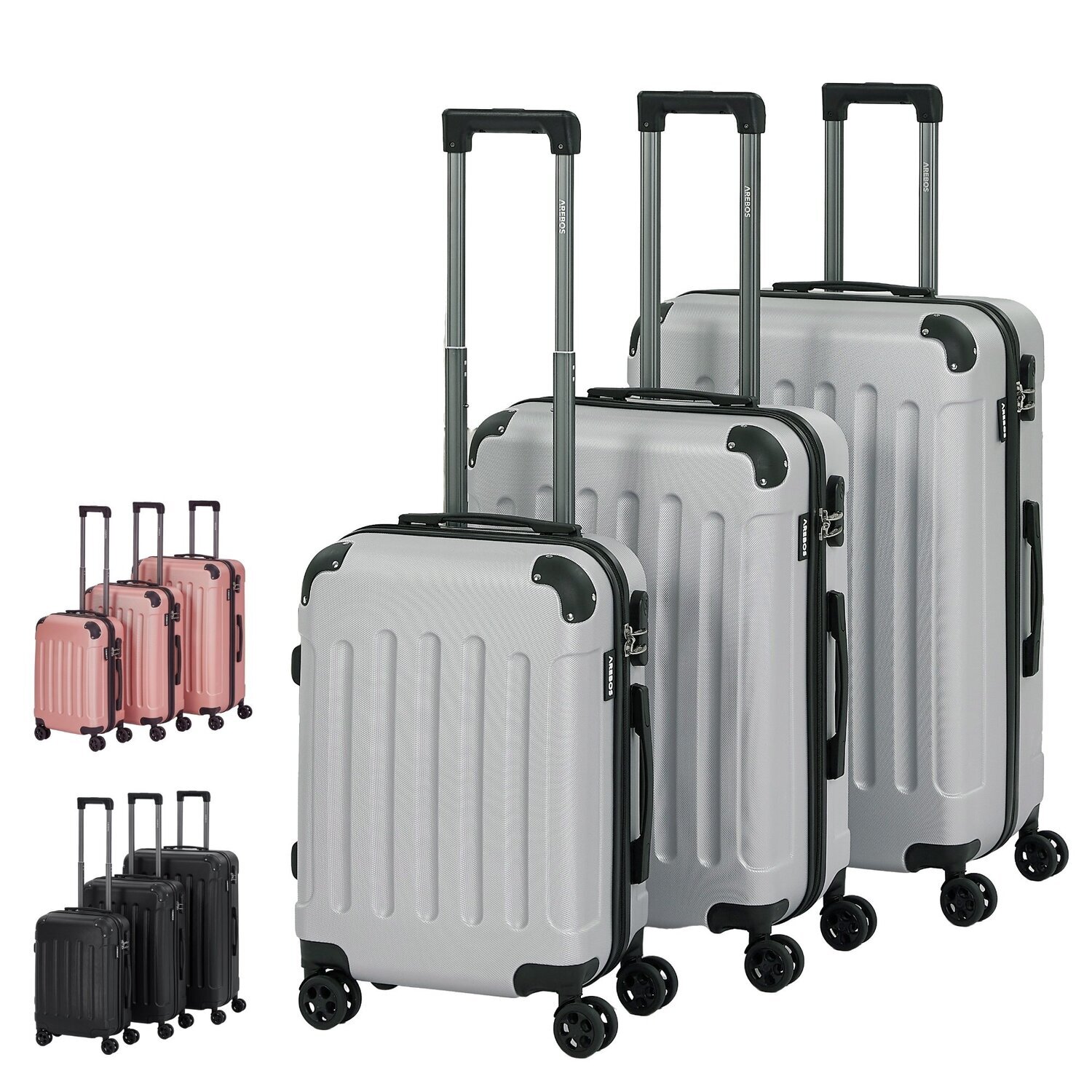 Set of 3 ABS Hard Shell Travel Suitcases With Telescopic Handle