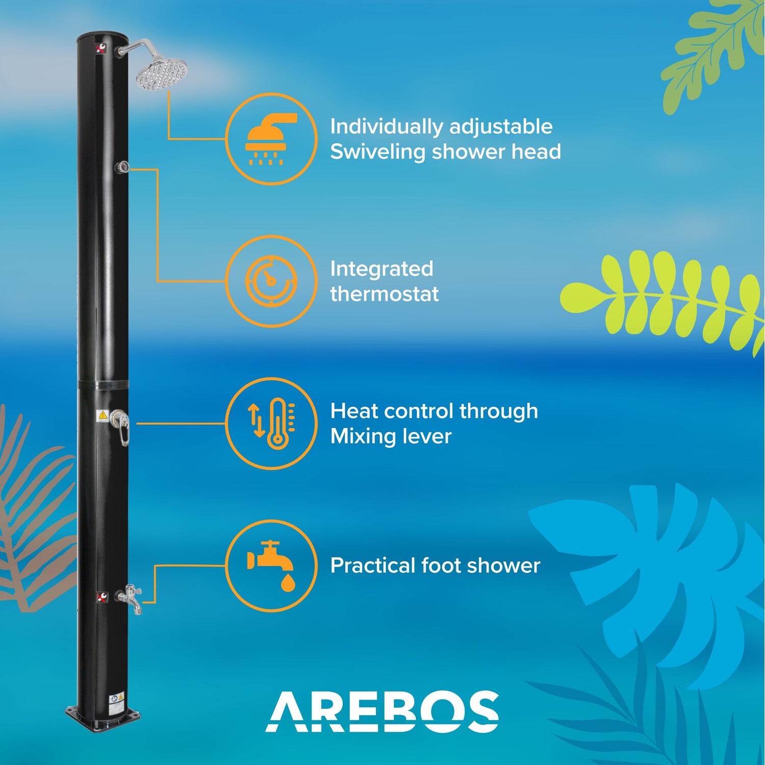 Solar Shower 40 L 220 cm incl. cover with integrated thermometer