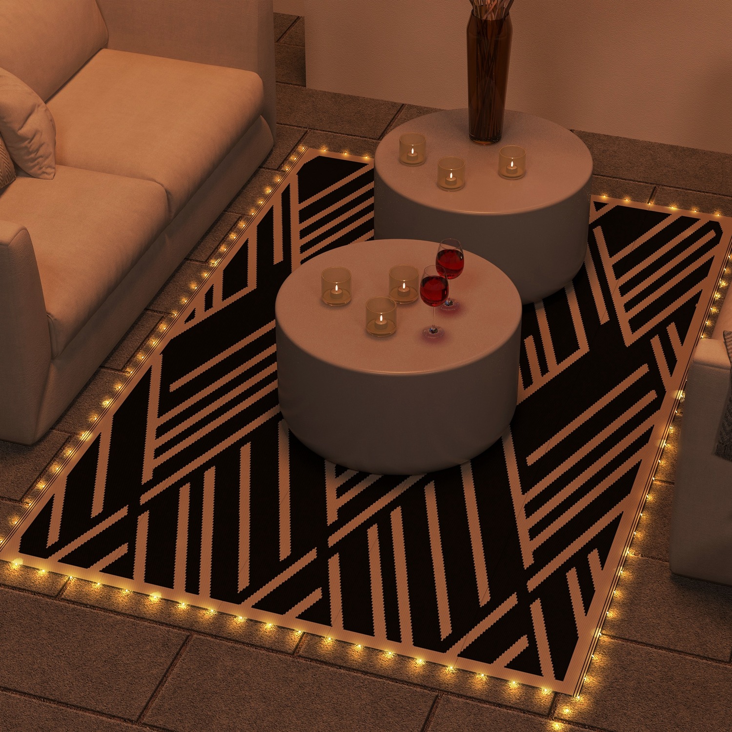 Reversible Outdoor RV Rug with LED String Light 844-836V00MX