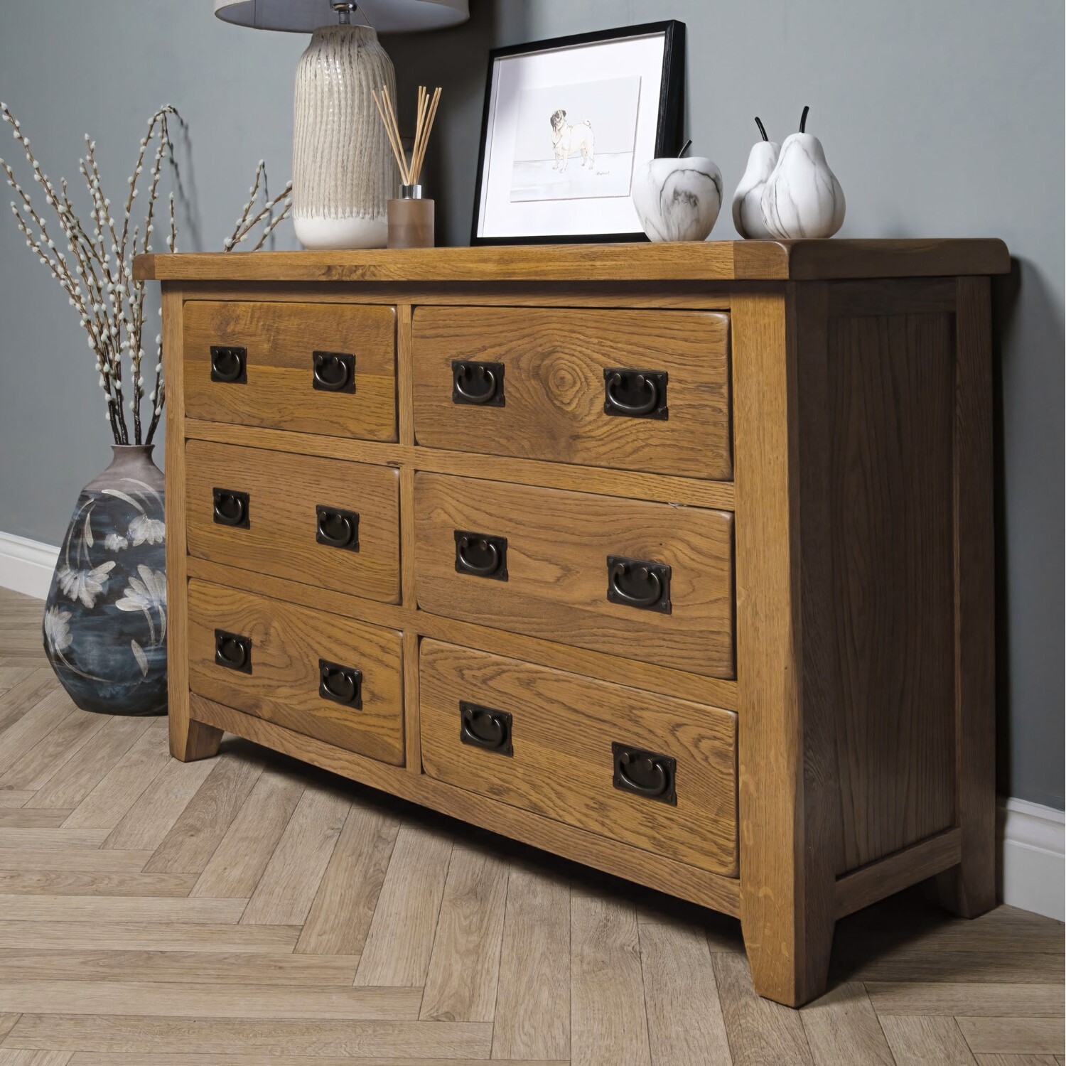 Rustic Oak Chest of 6 Drawers Solid Tough And Grove Fully Assembled