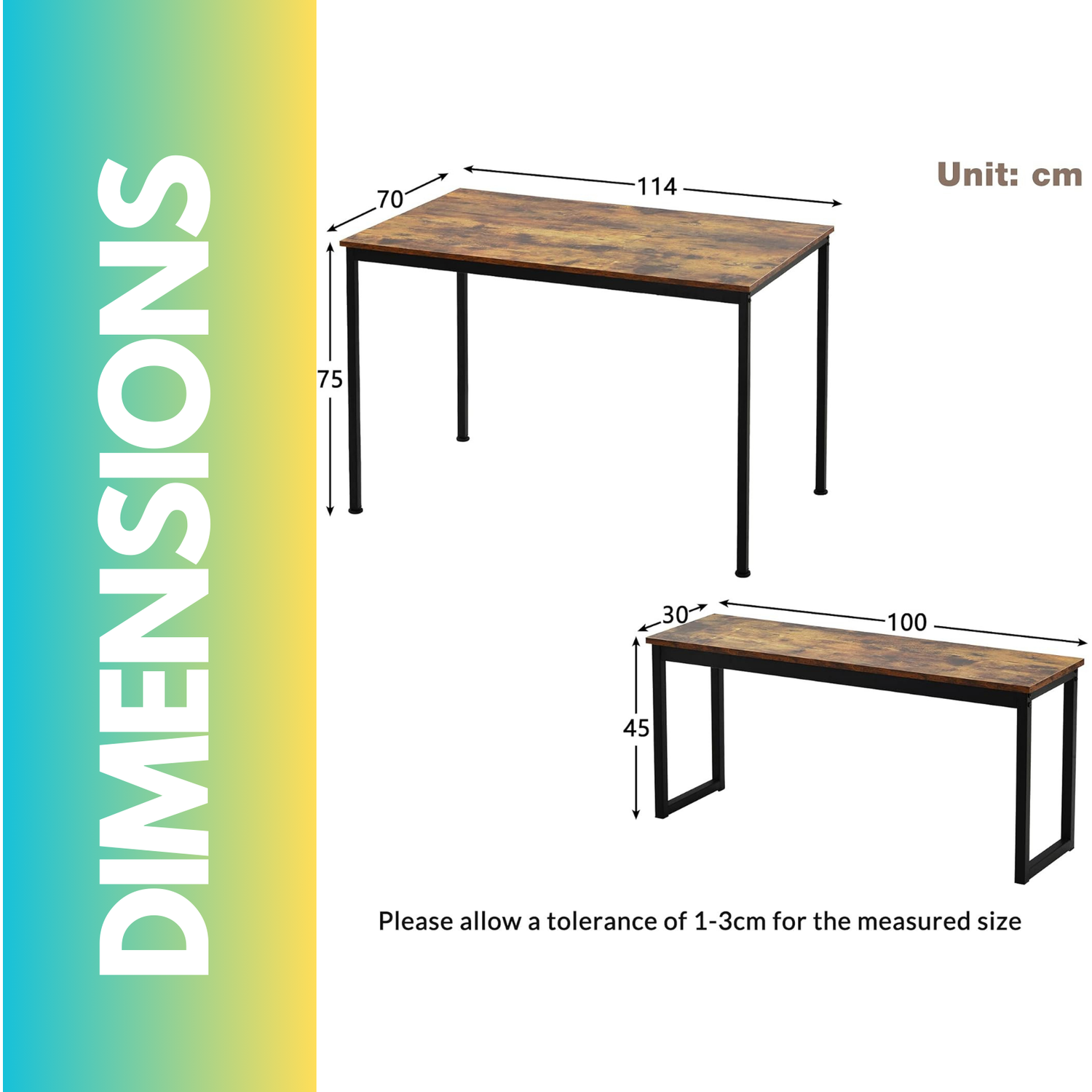 Industrial Dining Table Set With 2 Benches