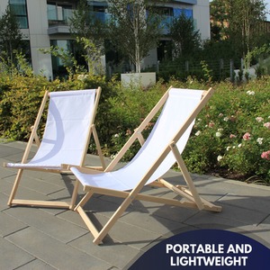 Traditional Folding Wooden Deck Chairs with Canvas Fabric