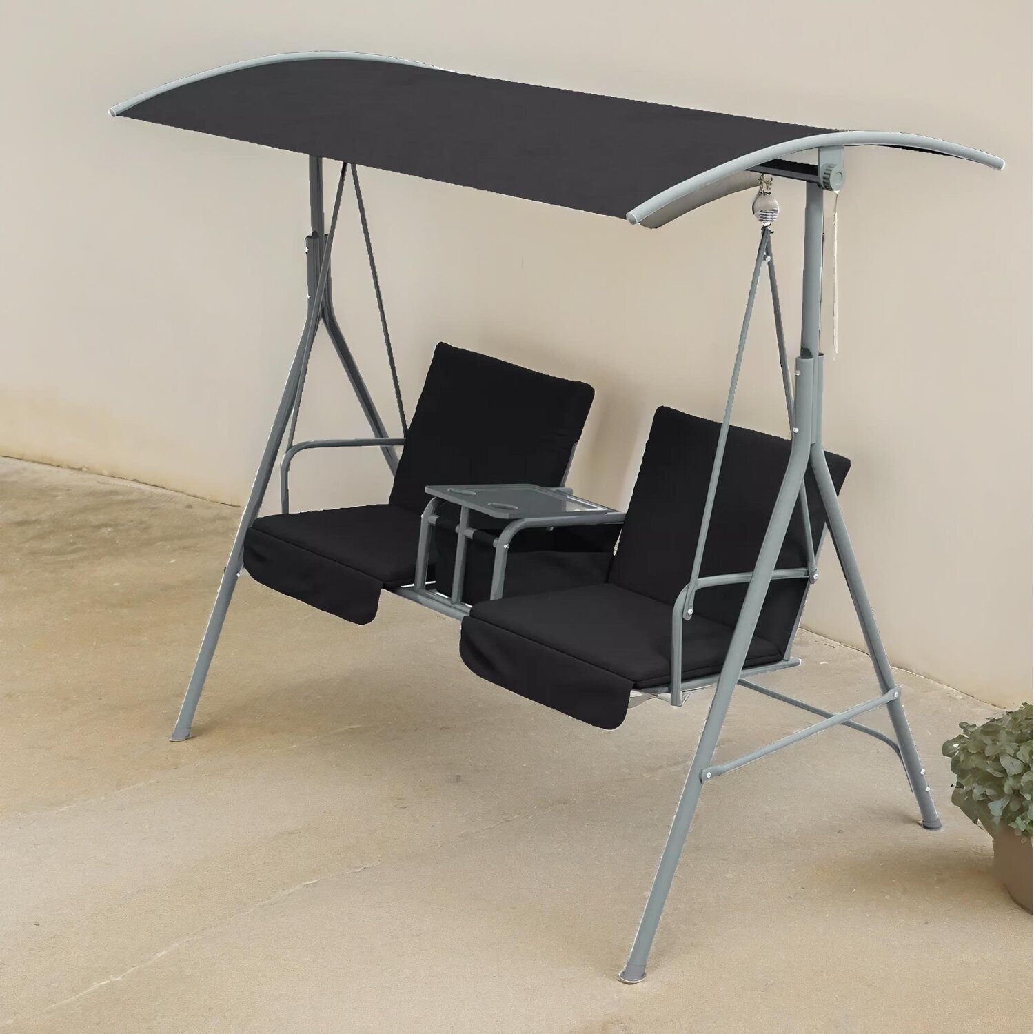 2 Seater Garden Swinging Chair With Pivot Table Storage