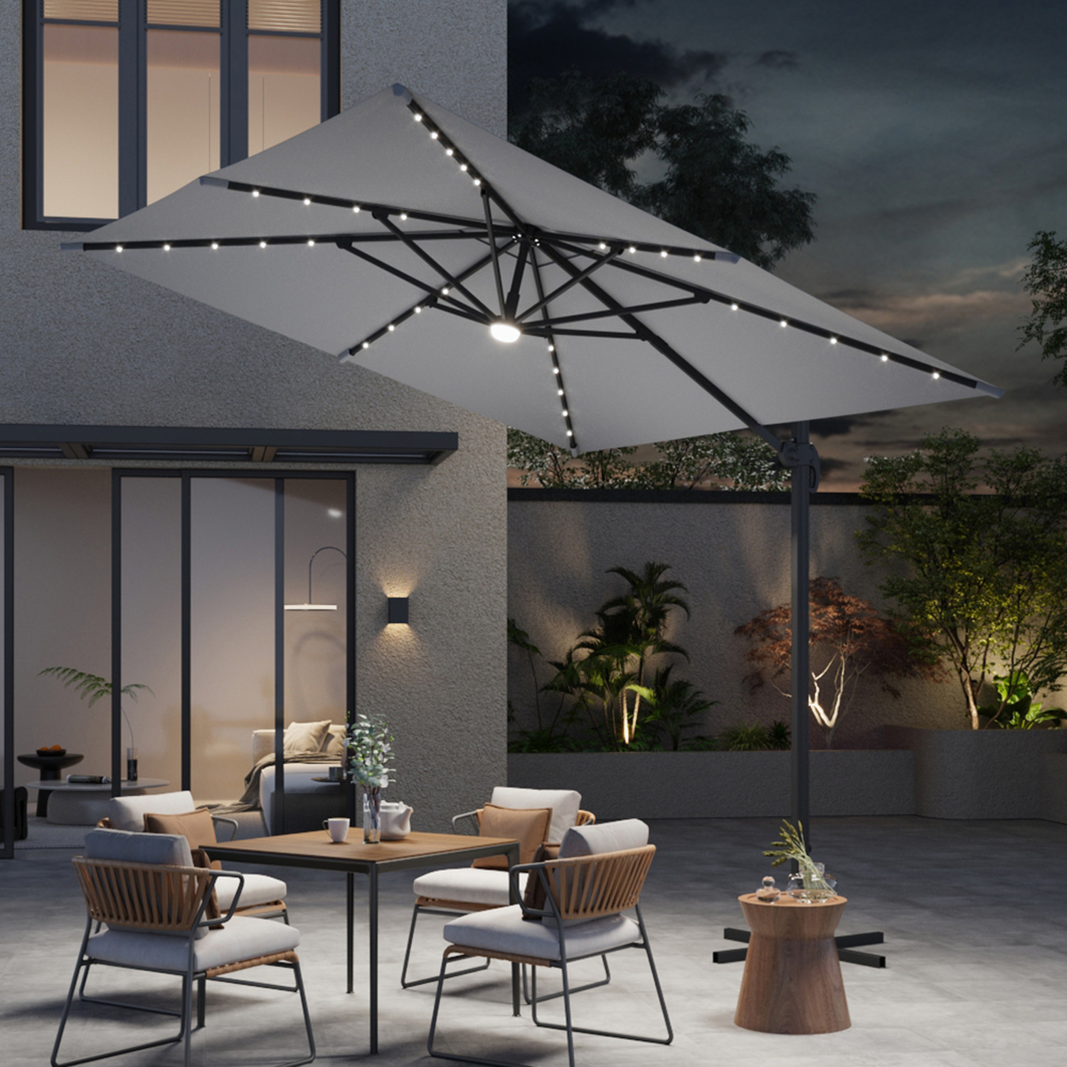 Square Cantilever Parasol with Solar LED Illumination