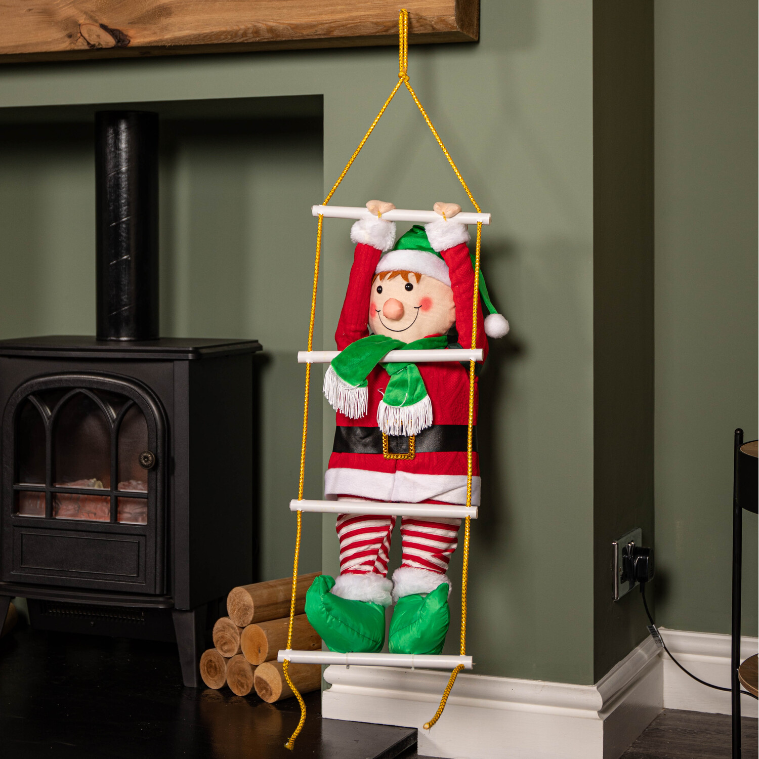 Hanging Elf with Backpack Climbing Ladder Christmas Decoration