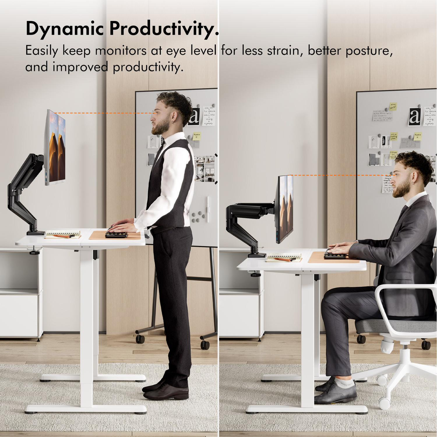 Height Adjustable Dual Gas Powered Monitor Stand with Tilt and Swivel