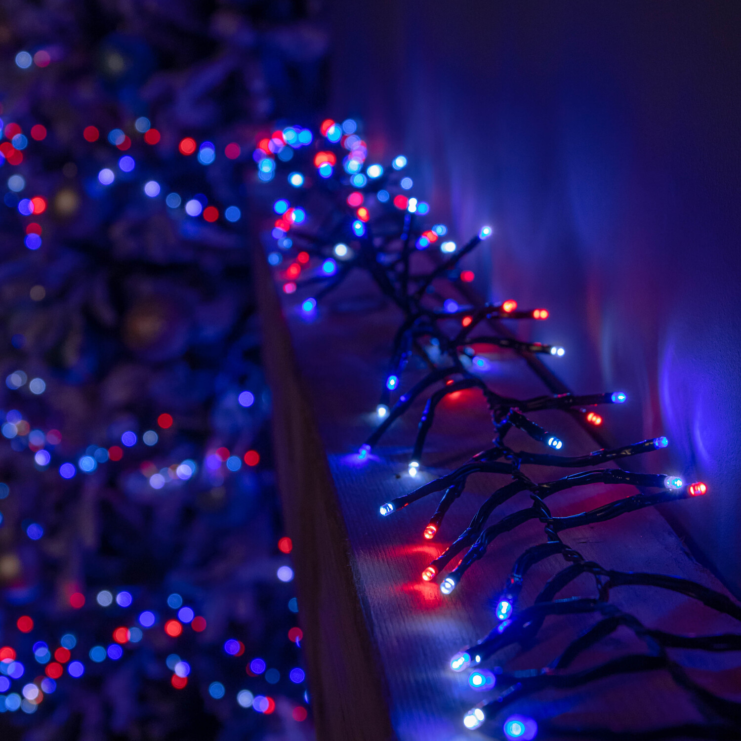 37.5m 3000 LED Christmas Cluster Lights in Blue, Red and White
