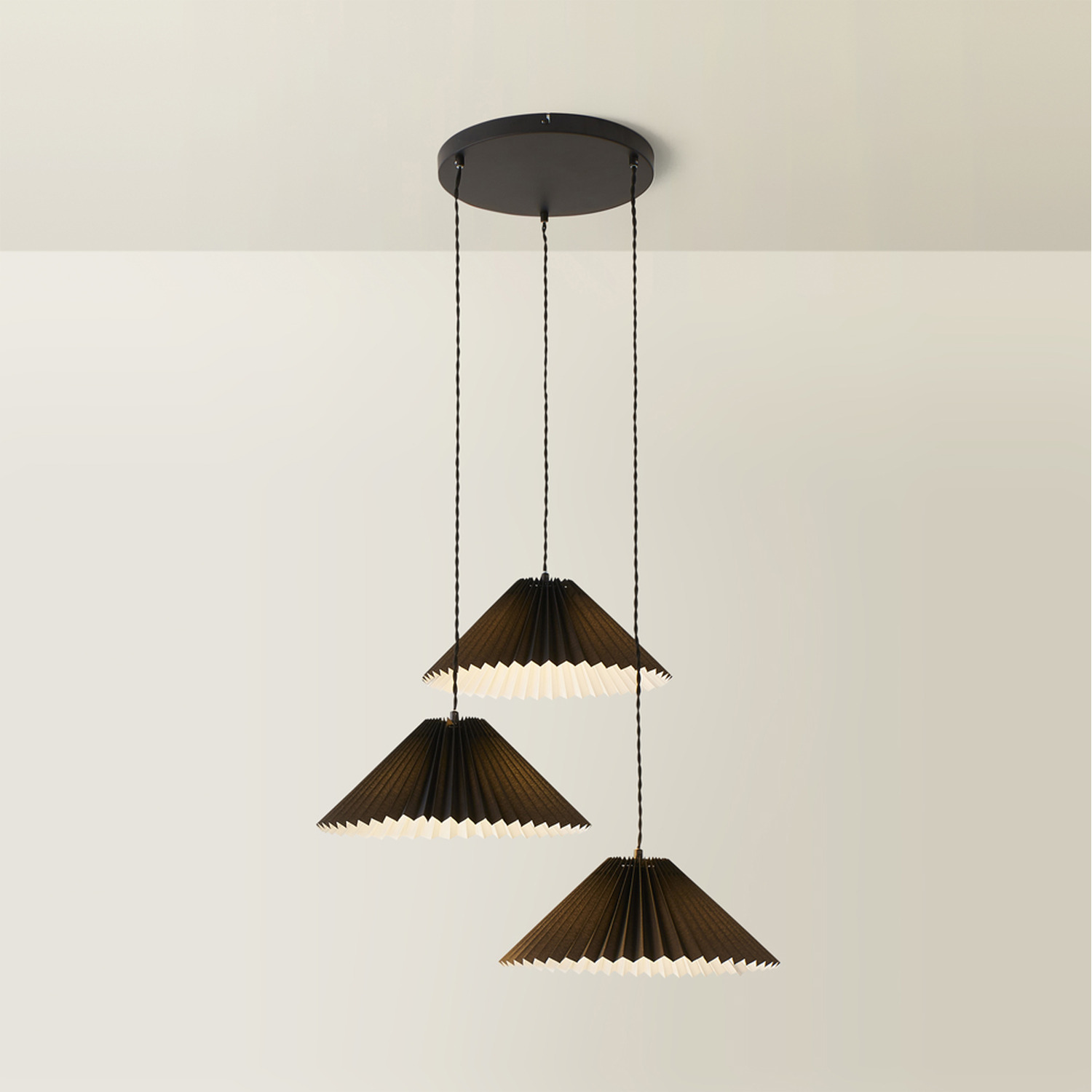 Akira Fabric Pleated Triple Drop Ceiling Pendant Light