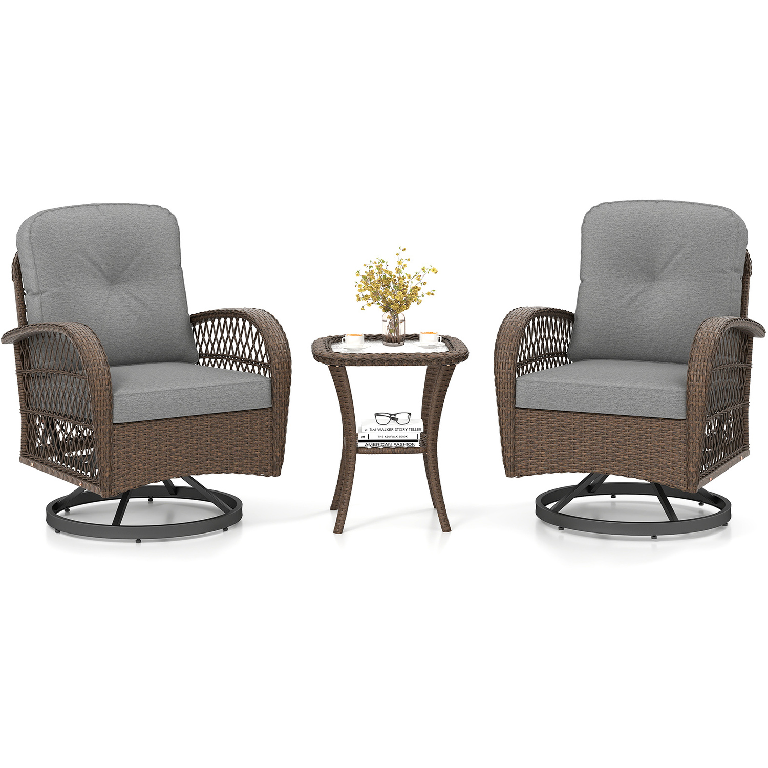 3 Piece Swivel Rocker Table Chairs Set