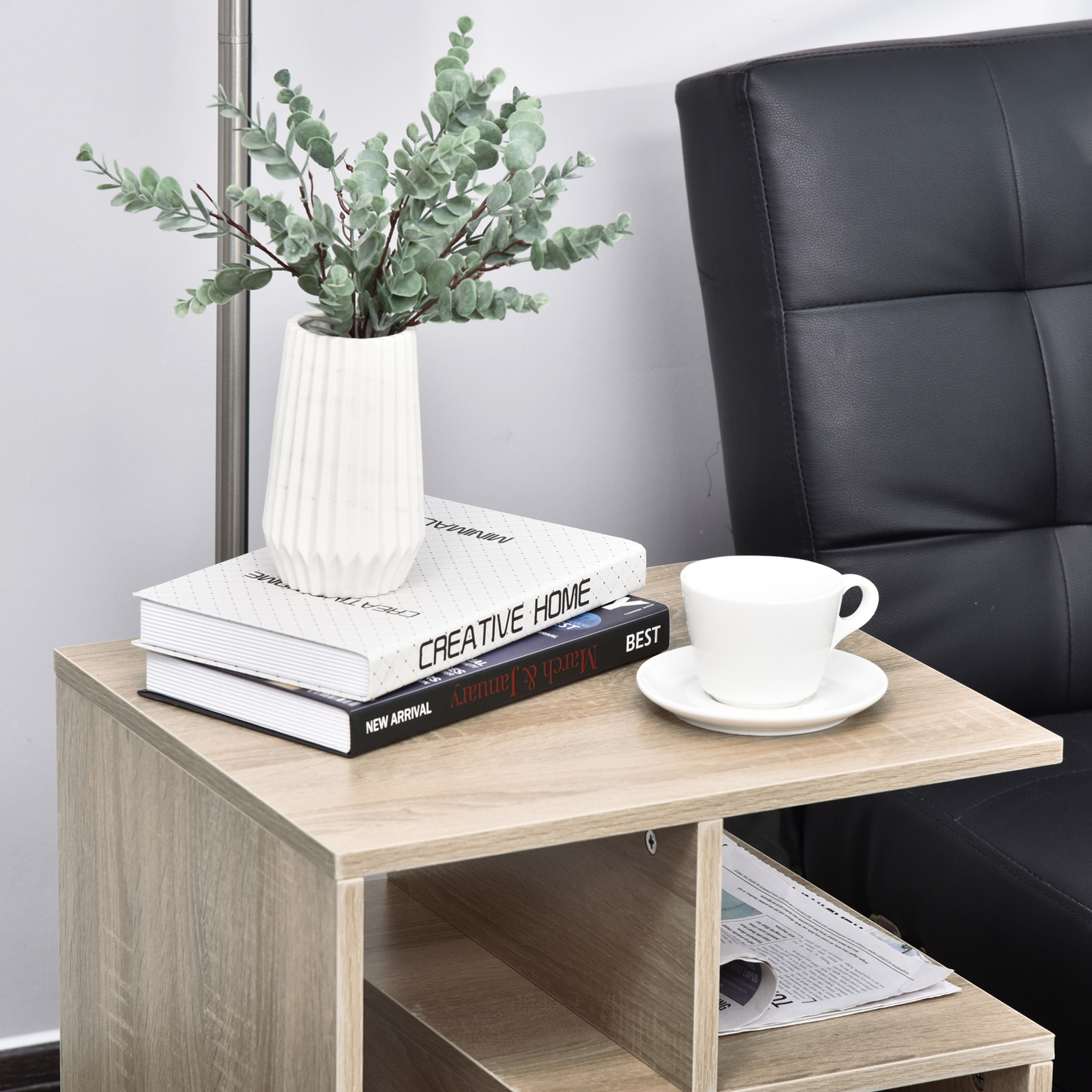 HOMCOM 3 Tier Side End Table with Open Shelf Storage