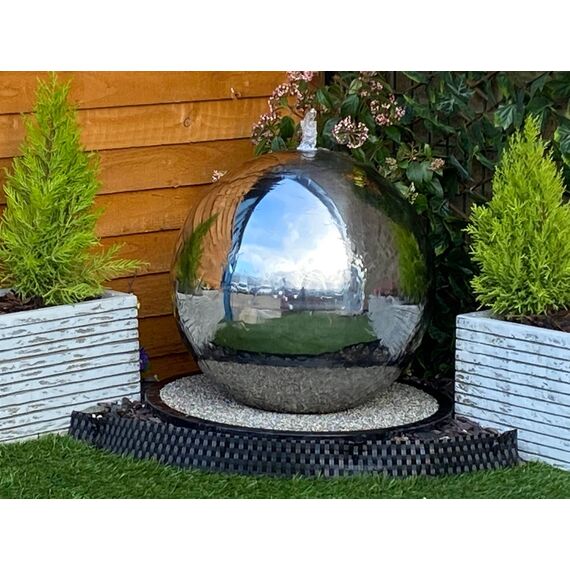 50cms Stainless Steel Sphere Modern Metal Solar Water Feature
