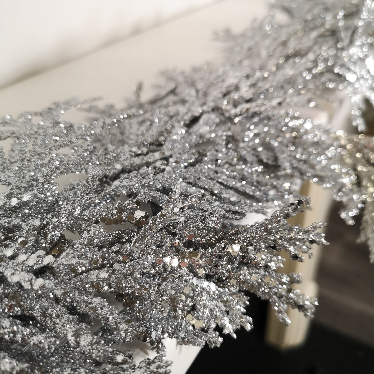 Silver Glitter Cedar Leaf Garland Christmas Decoration