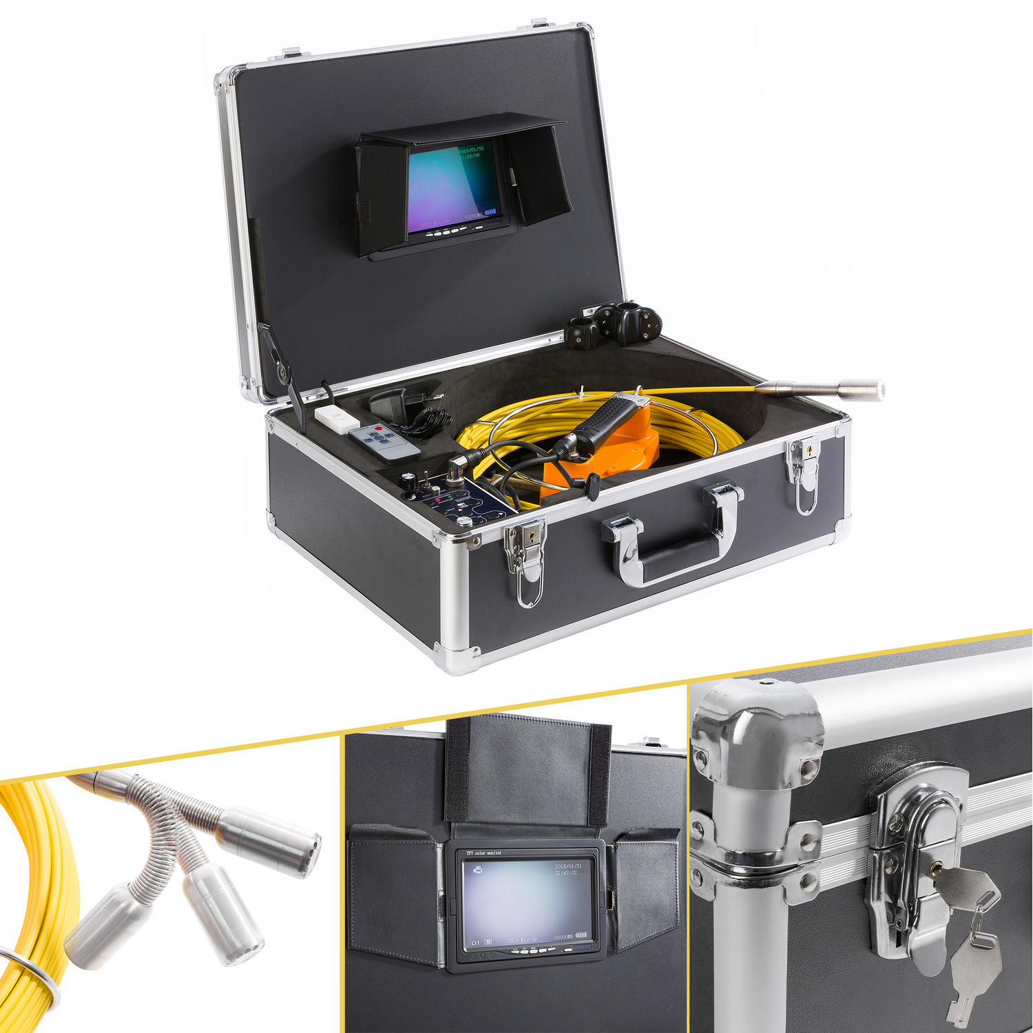 Pipe Inspection Camera Waterproof Color Monitor Remote Control