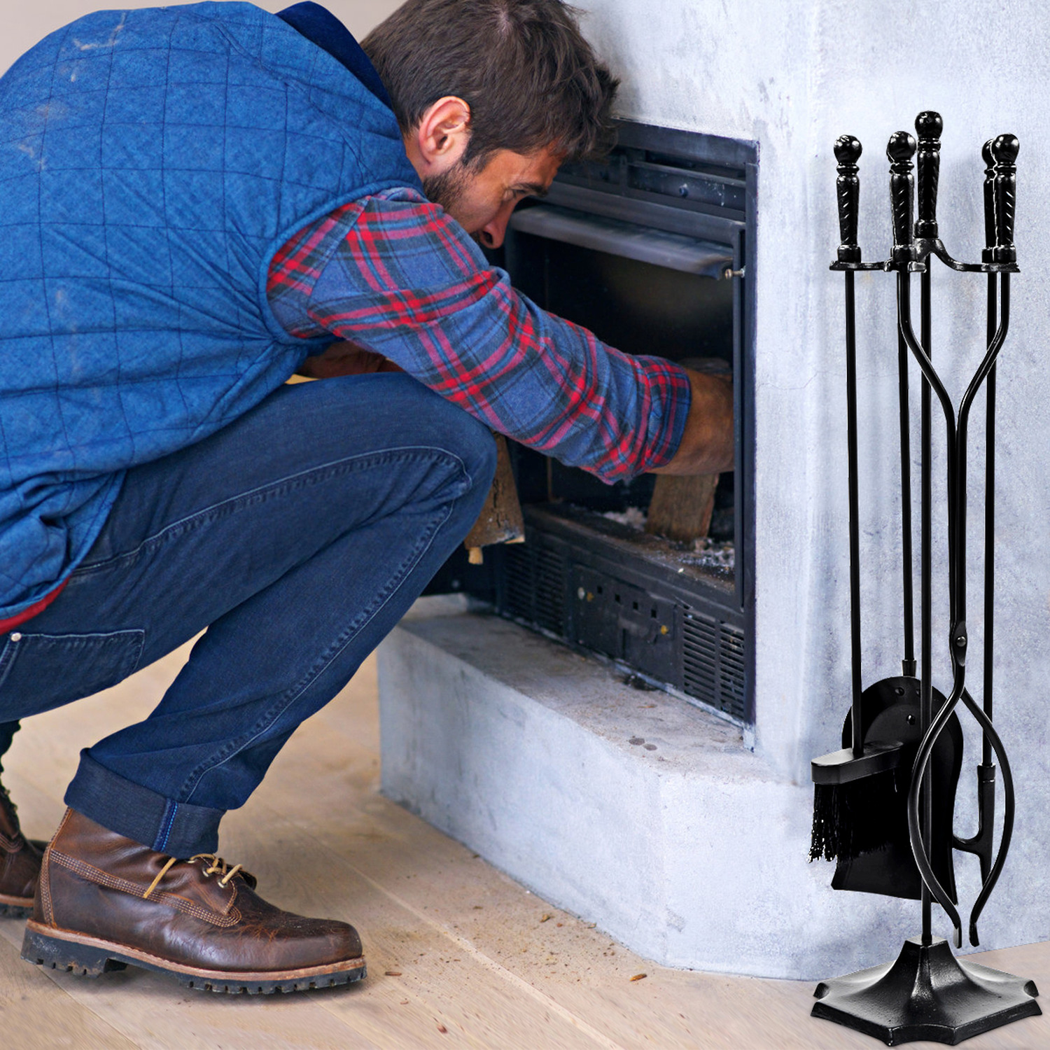 5 Pcs Fireplace Tools Set-Black