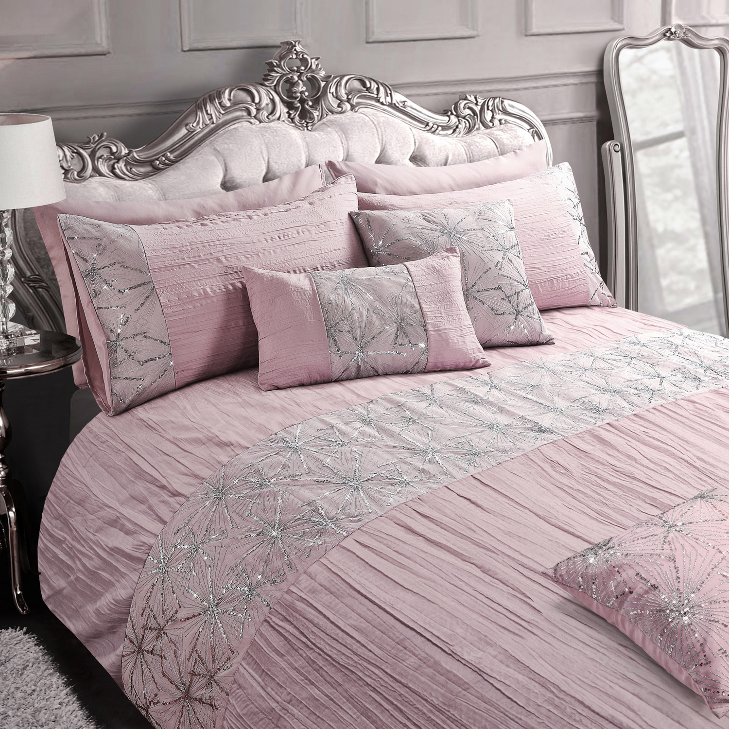 Crinkle Glitter Sequin Panel Shimmering Duvet Set