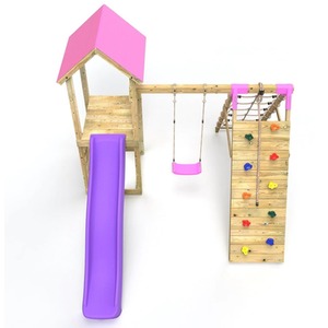 Wooden Climbing Frame with Swing, Up-and-Over Climbing Wall and Slide ...