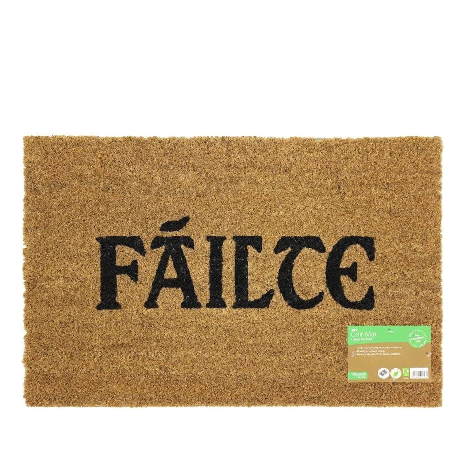 Irish Welcome Coir Doormat Failte Latex Backed Natural Mat 60cm x 40cm