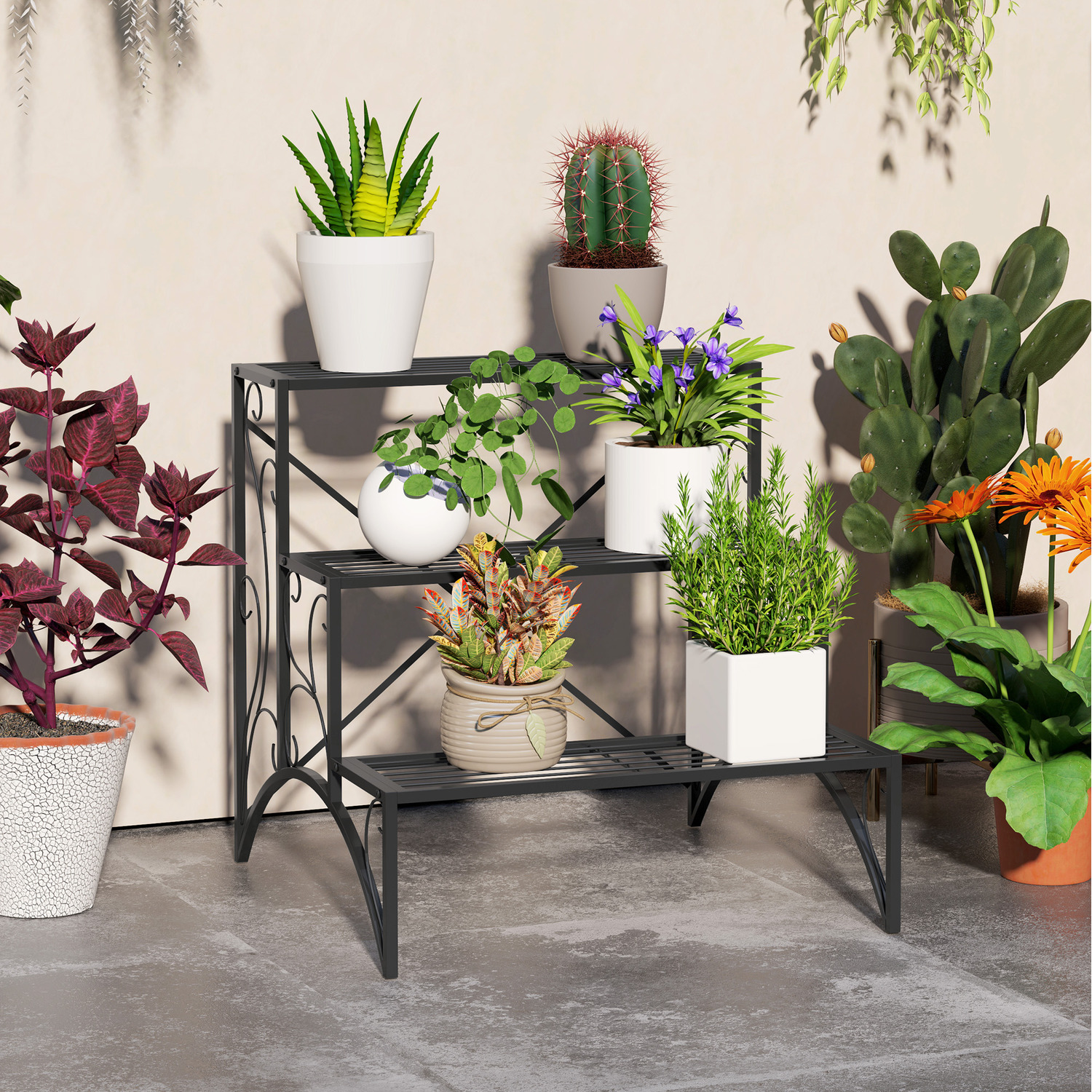 Outsunny 3-Tier Metal Plant Stand Display Shelf Rack
