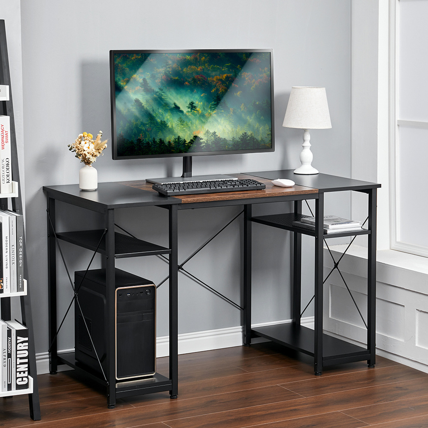 Computer Desk with Shelves on Both Sides