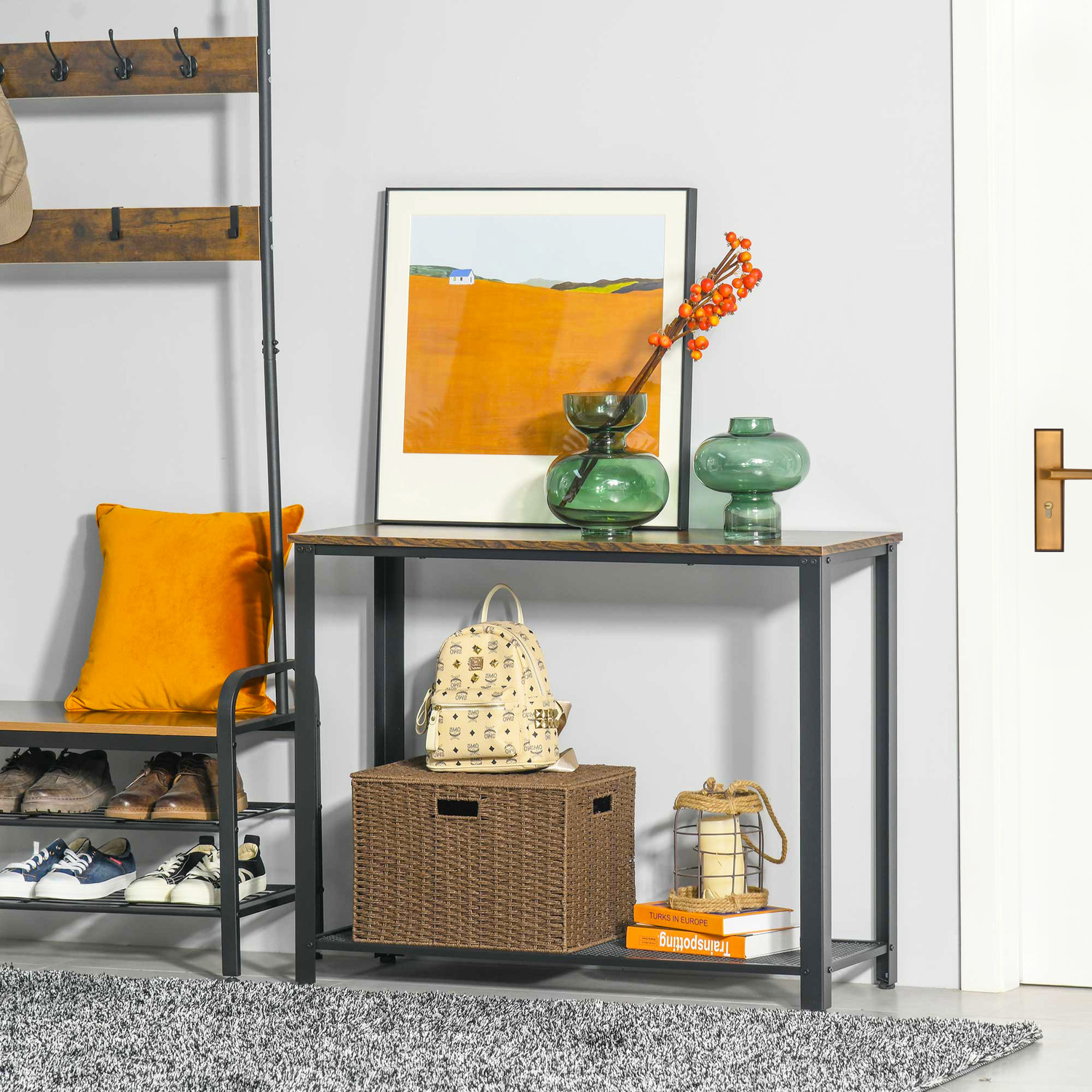 HOMCOM 2 Tier Console Table with Mesh Shelf